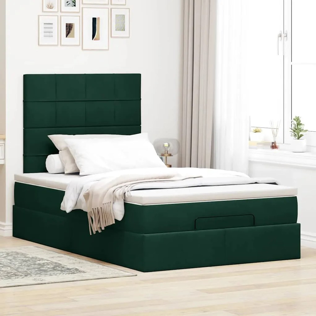 Osmanský rám postele s matracemi tmavě zelené 120x190 cm samet 3314309