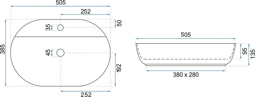Umyvadlo na desku Rea Aura 50,5 cm bílé