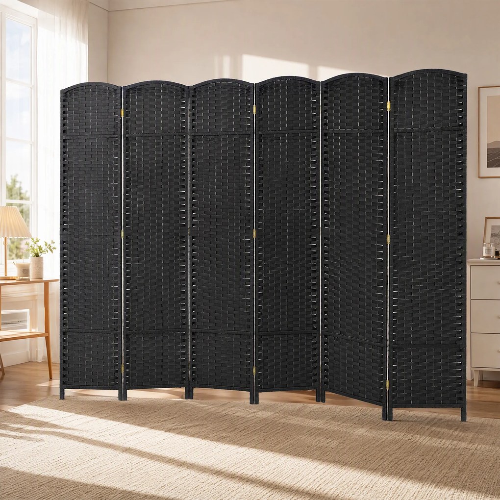 HOMCOM Skládací rozdělovací stěna 6-panelová 240x170 cm - Záclona pro soukromí do obývacího pokoje, ložnice, kanceláře - černá