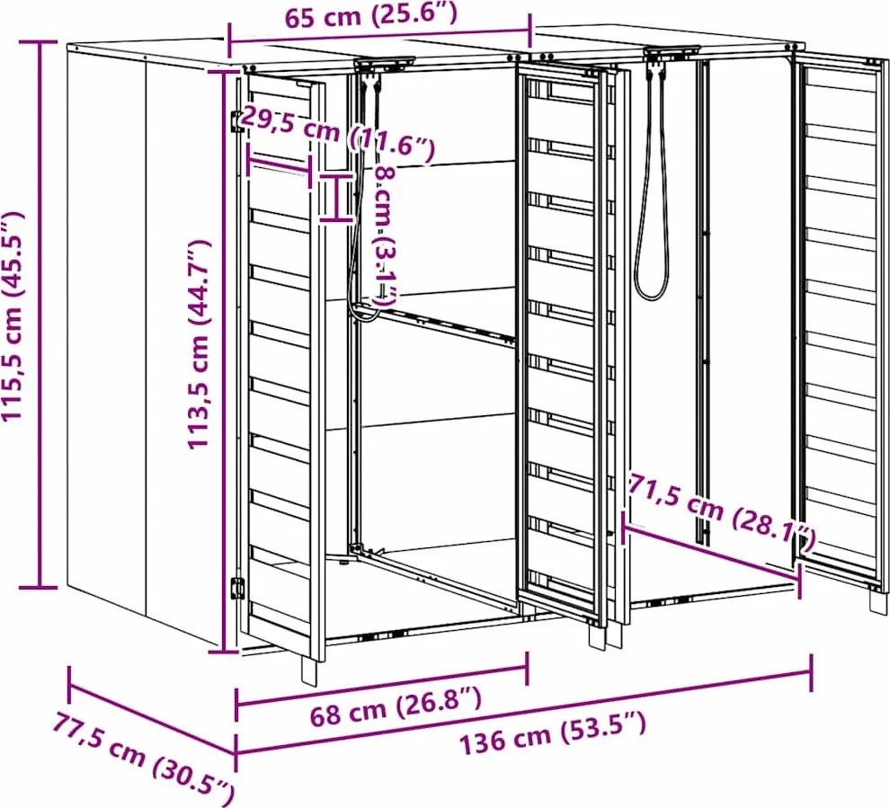 vidaXL Úložný box na 3 popelnice Antracit 340 x 77,5 x 115,5 cm Ocel [3394768]