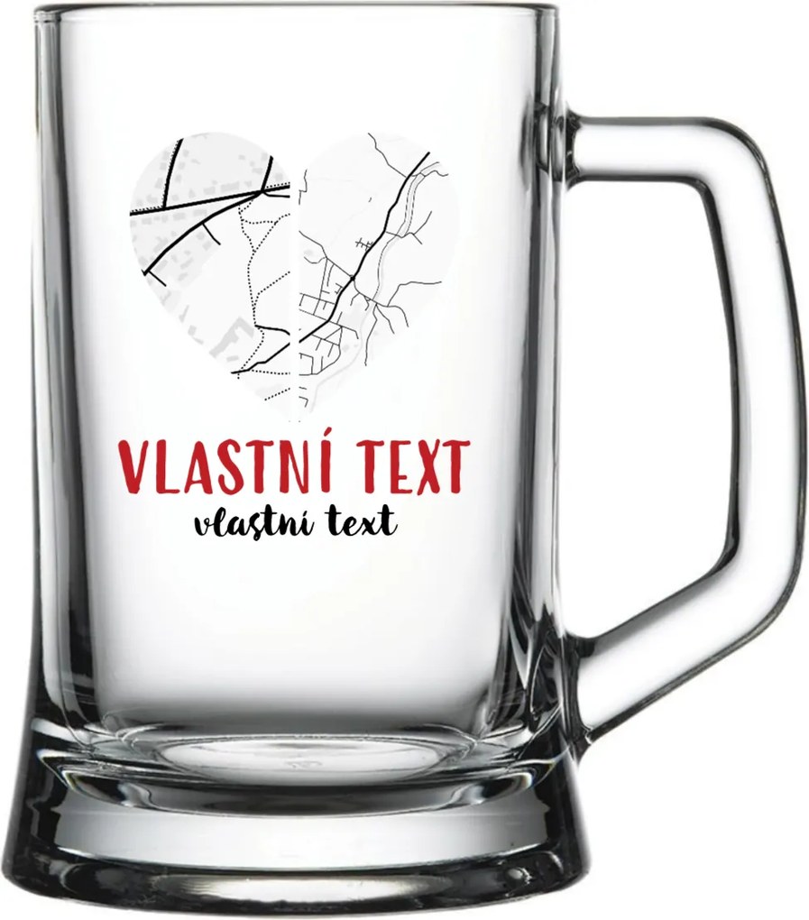 Personalizovaná pivní sklenice - dvě mapy jako srdce