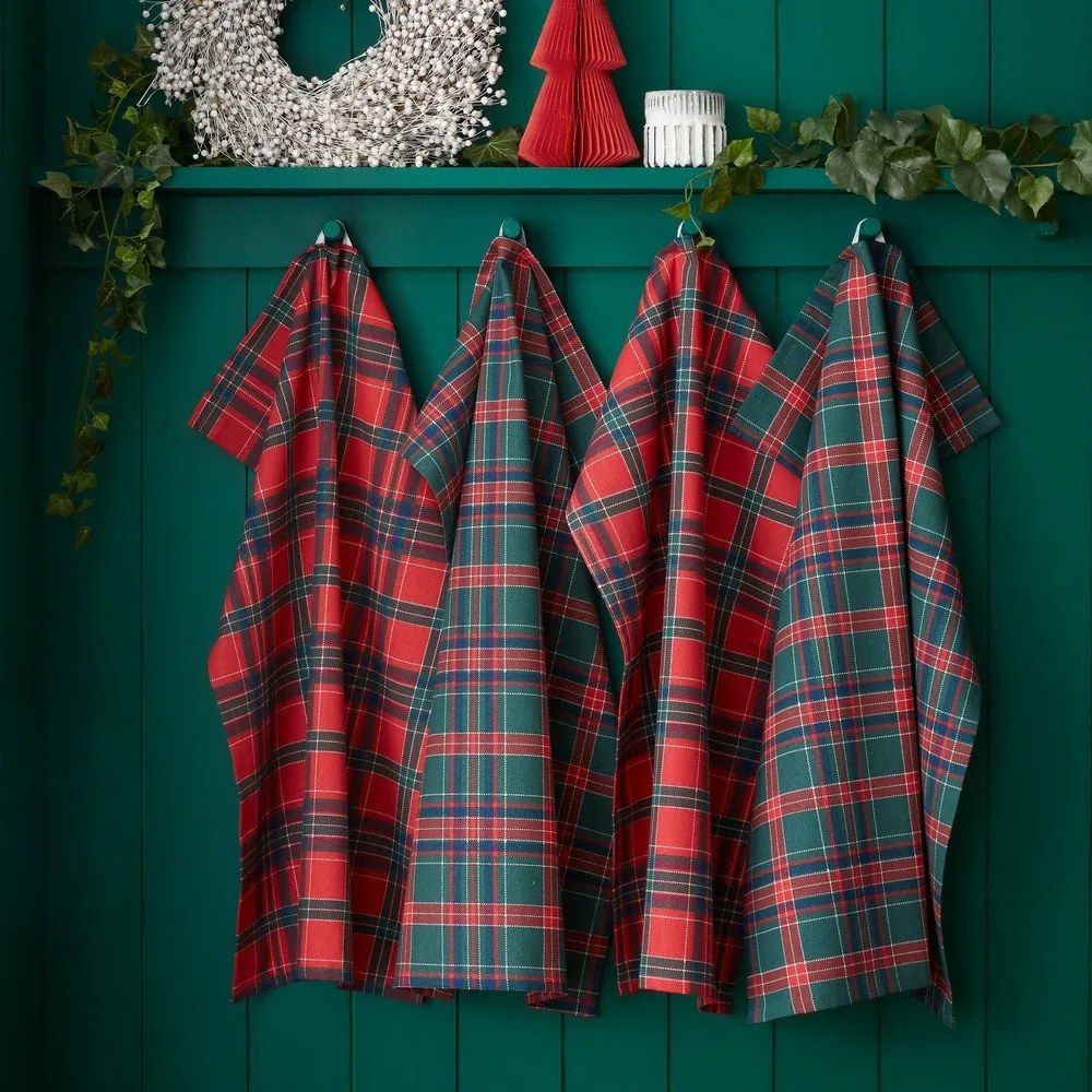 Bavlněné utěrky v sadě 4 ks s vánočním motivem 70x50 cm Christmas Tartan Check – Catherine Lansfield