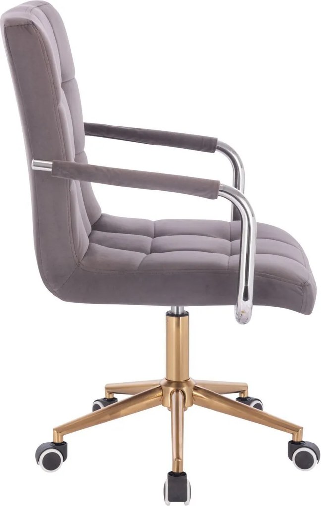 LuxuryForm DESIGN Otočná židle VERONA VELUR na zlaté podstavě s kolečky - tmavě šedá