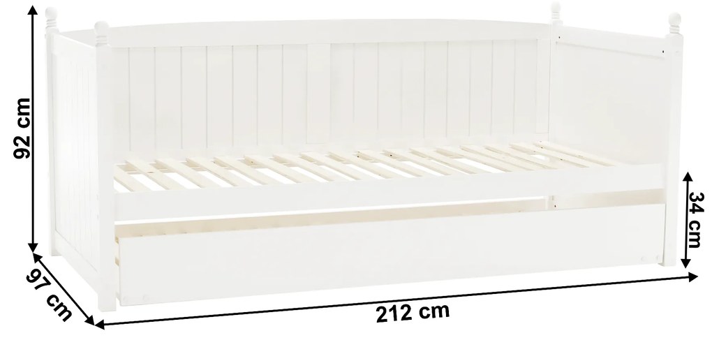 Kondela Postel s přistýlkou, borovicové dřevo, bílá, 90x200, GLAMIS