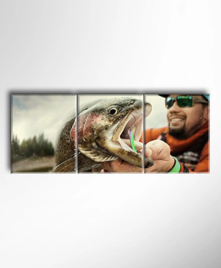 Malvis ® Obraz Rybář s krásným duhákem ROZMĚR (šířka x výška): třídílný obdélník 90x60 cm