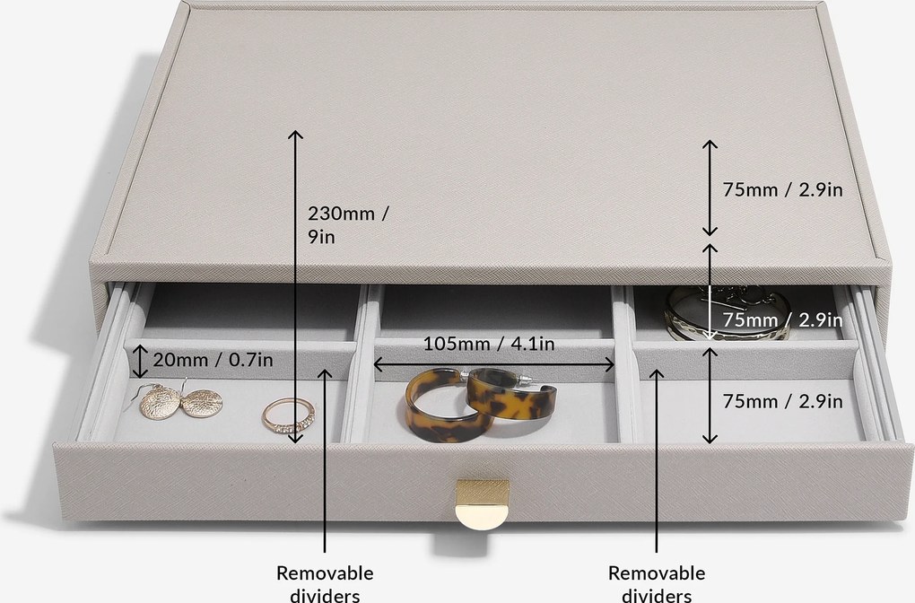 Krabička na šperky Stackers Pebble s 9 přihrádkami se zásuvkou supersize kamenná šeď