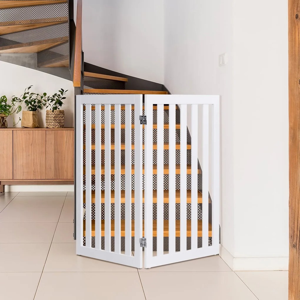 Costway Zábrana pro psy 89 cm vysoká 2 panely Ochranné dřevěné skládací (bílé