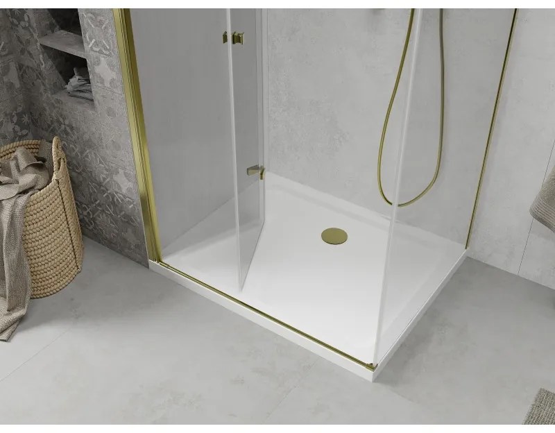Mexen Lima skládací sprchový kout 70 x 80 cm, Průhledné, Zlatá + sprchová vanička Flat - 856-070-080-50-00-4010