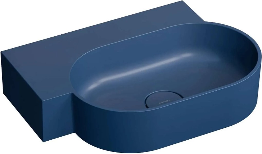 OMNIRES Ovo M+ - Umyvadlo 56x39 cm, bez přepadu, bez otvoru pro baterii, levé, matná modrá OVO555UWLMB