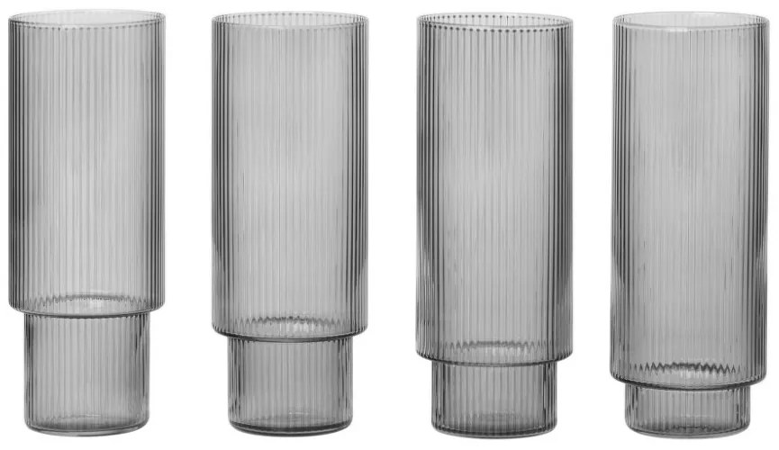 Ferm Living Sklenice Ripple Long Drink smoke, set 4ks