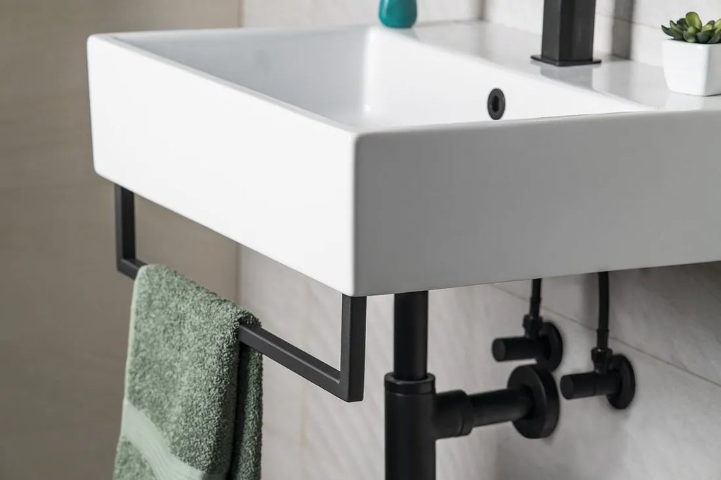 Aqualine Hang držák ručníků pod umyvadlo 66,5 x 9, 8 cm černá mat HG665