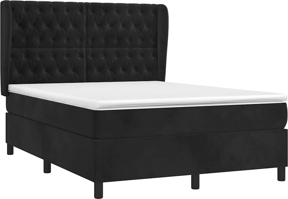 Box spring postel s matrací černá 140x200 cm samet 3129395