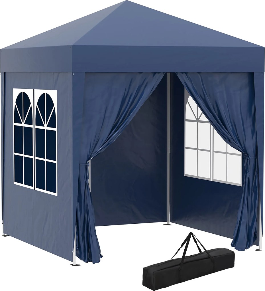Outsunny Pavilon 2x2m Voděodolný, Pop-Up Skládací Pavilon se 4 Bočními Stěnami, Okenními Odtokovými Otvory, Skládací Party Stan UV 30+, Zahradní Stan