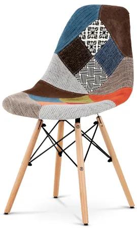 Jídelní židle, potah látka patchwork, podnož masiv přírodní buk, kov - černý lak