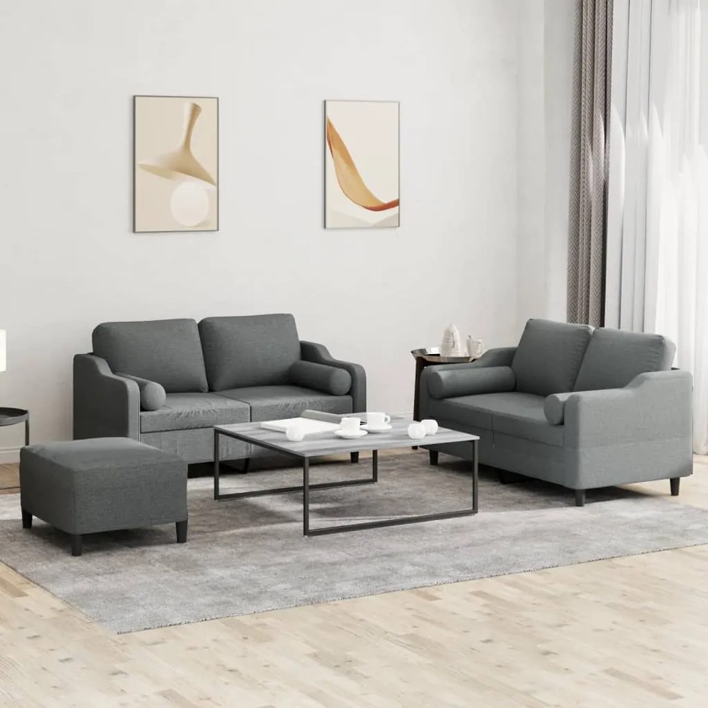 3dílná sedací souprava s polštáři tmavě šedá textil 3201827