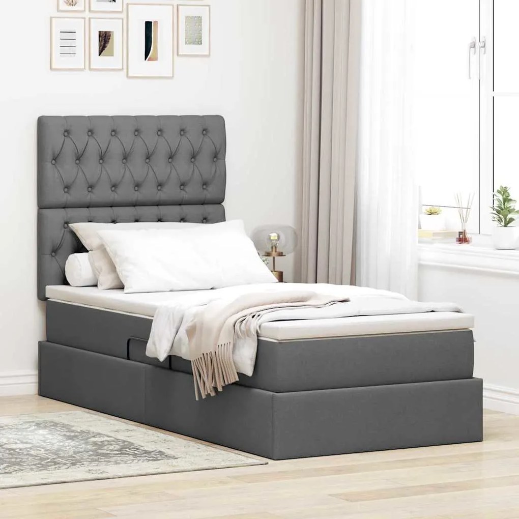 Postel s úložným prostorem a matrací Tmavě šedá 90 x 200 cm 3371818