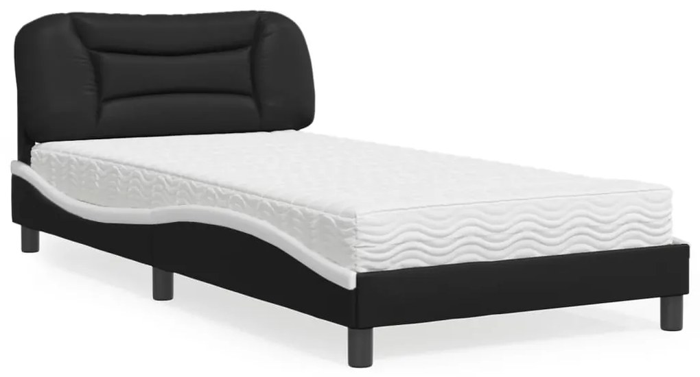 Postel s matrací Hvar černá a bílá 100 x 200 cm umělá kůže 3208708