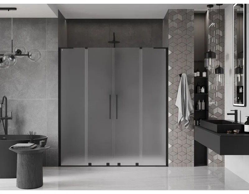 Mexen Velar L Duo, posuvné sprchové dveře do otvoru 200 cm, 8mm sklo námraza, černá matná, 871-200-003-32-70