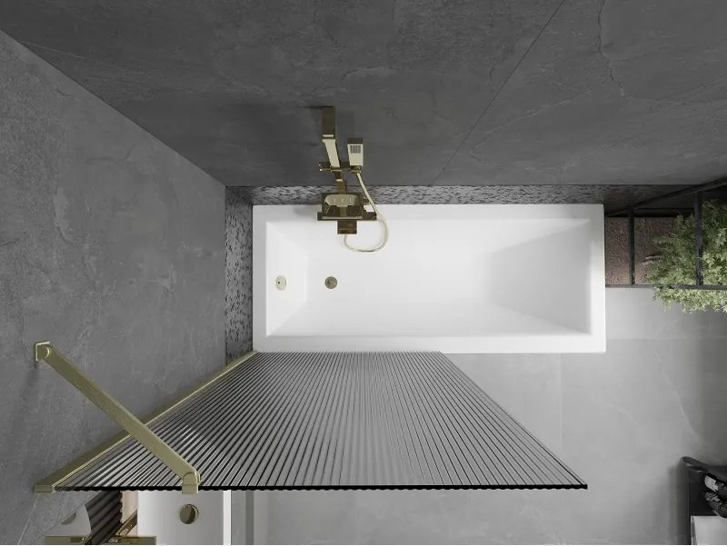 Mexen Next, 1-křídlová vanová zástěna 90 x 150 cm, 6mm sklo Ribs, zlatá matná, 895-090-000-00-09-55