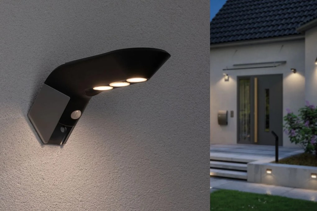 P 94250 Venkovní solární nástěnné svítidlo Soley 3000K antracit pohybové čidlo - PAULMANN