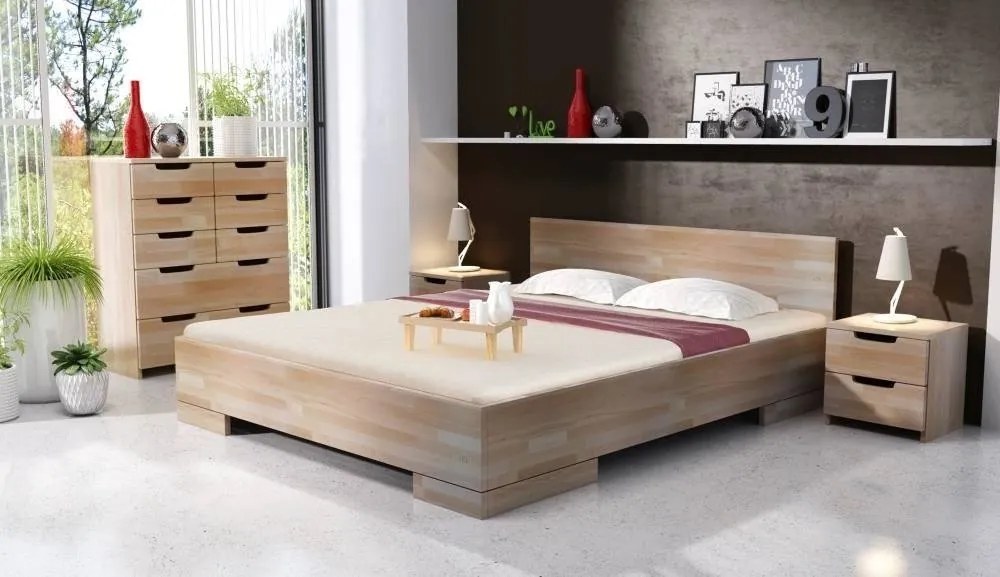 Prodloužená postel s úložným prostorem Spektrum - buk   , Buk přírodní, 180x220 cm