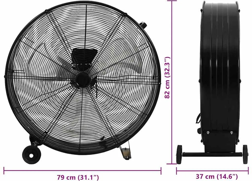 vidaXL Průmyslový bubnový ventilátor 77 cm 187,7 W černý