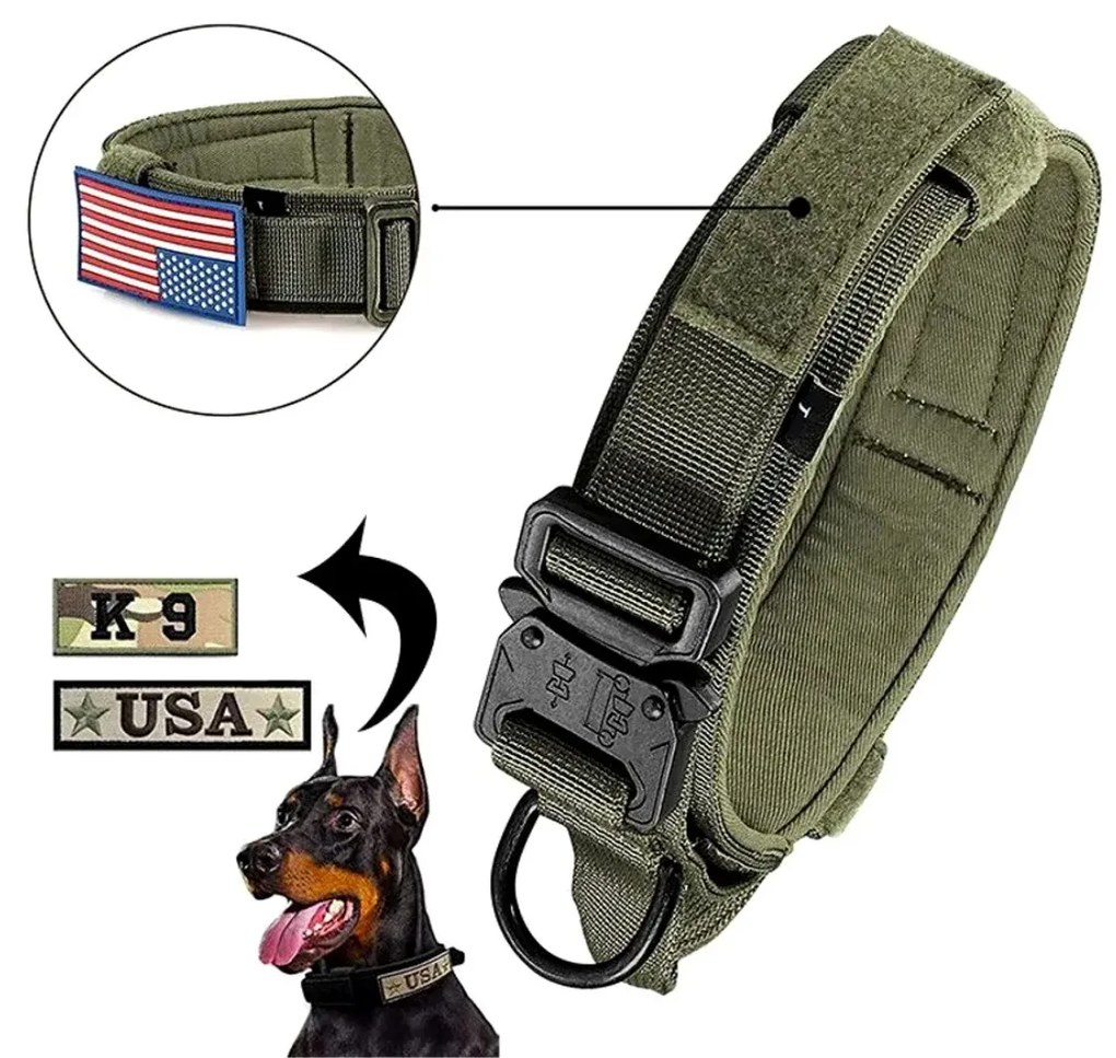 Camerazar Taktický obojek pro psy XL, nylon, 50-62 cm x 3,8 cm, s rychloupínací přezkou a ovládací rukojetí