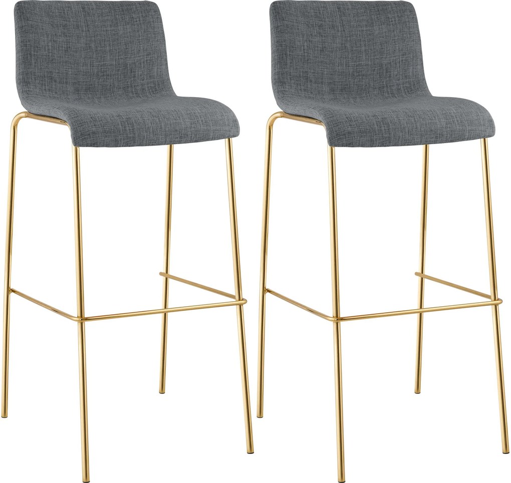 Sada 2 barových židlí Hoover látka čtyřnohá konstrukce Gold – světle šedá