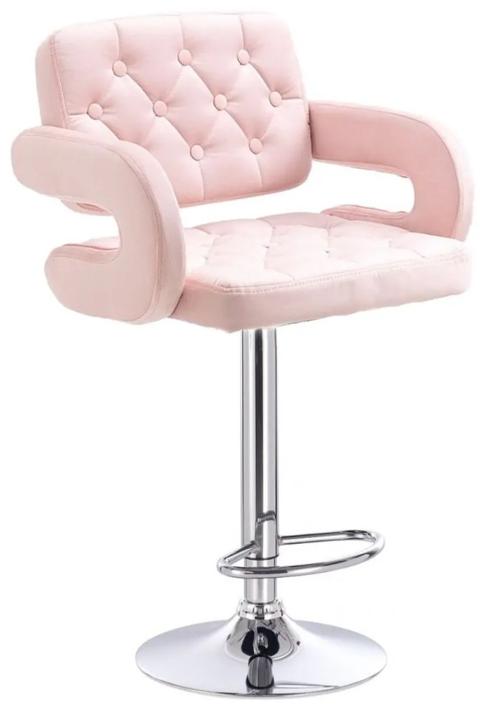 LuxuryForm DESIGN Barová židle ADRIA VELUR s kulatou stříbrnou podstavou - růžová