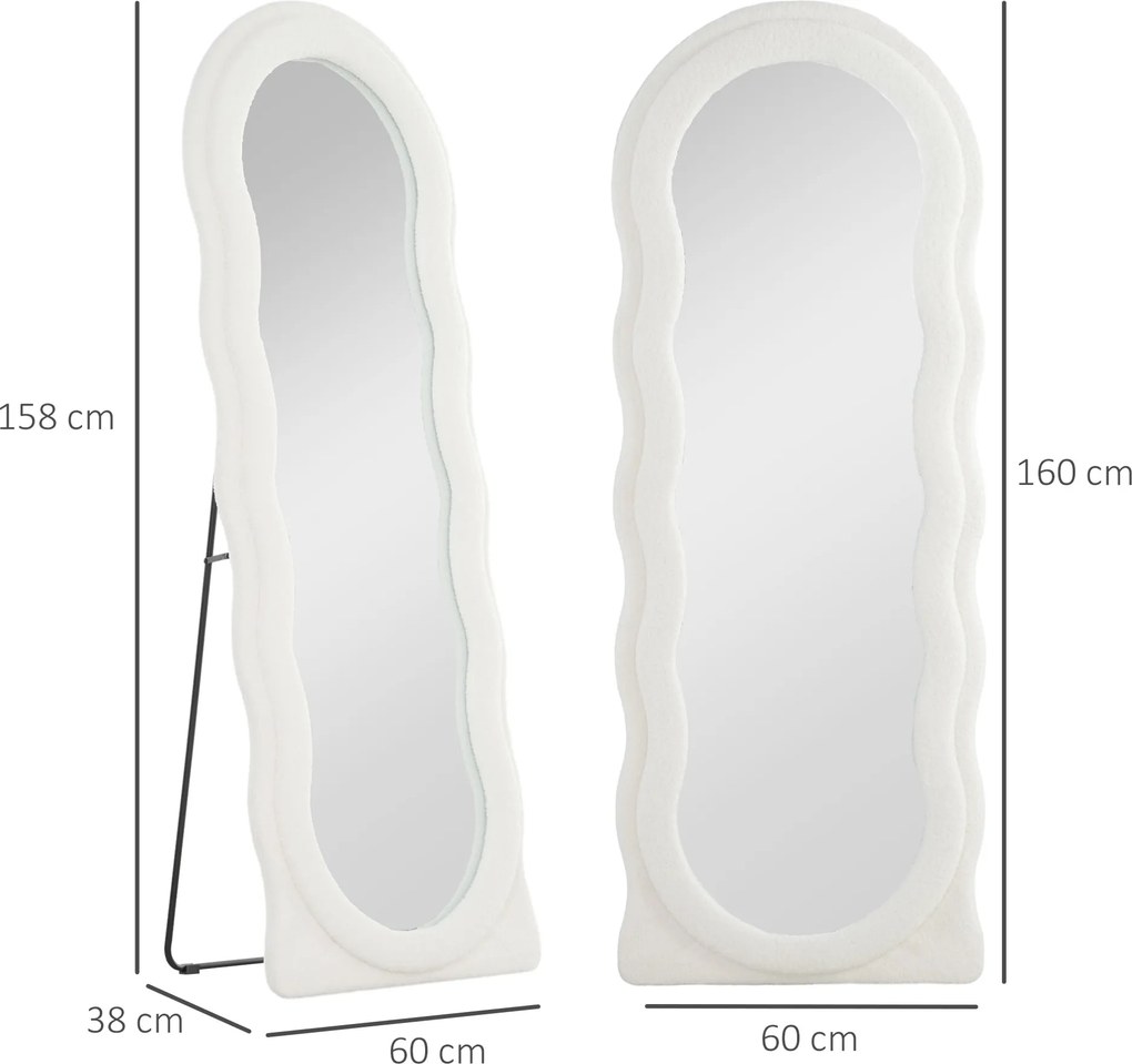 HOMCOM Zrcadlo na celou postavu 160 x 60 cm Obloukové stojací zrcadlo s vlnitým designem, nerozbitné sklo, bílá