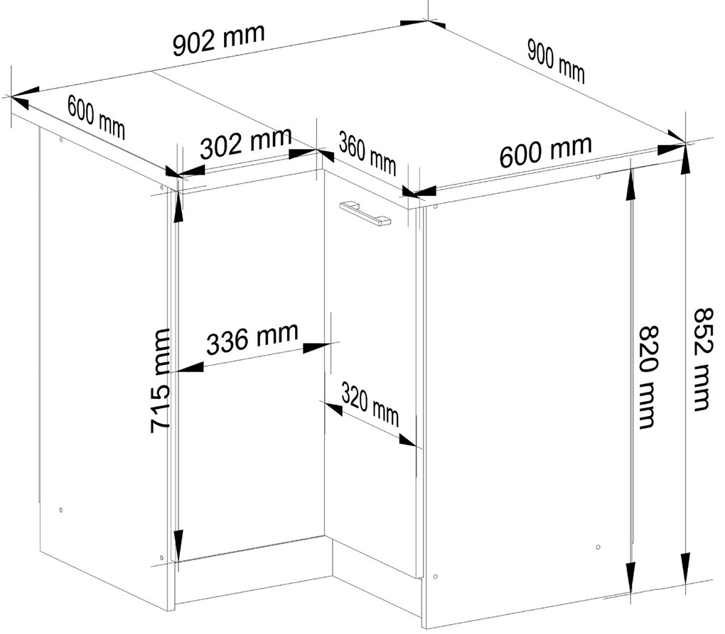 Kuchyňská rohová skříňka Olivie S 90 cm bílá/grafitově šedá mat