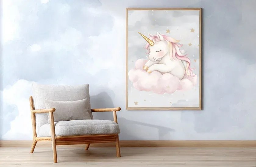 Kouzelný jednorožec - obraz - Spící jednorožec na obláčku 72 - 70 x 100 cm - 1 149 Kč