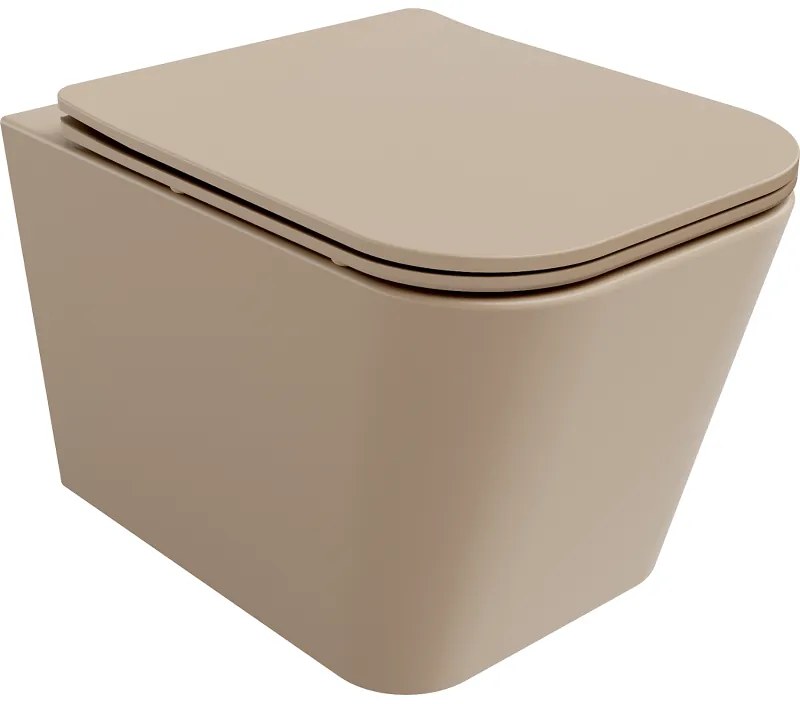 Mexen Teo WC mísa Rimless s pomalu padající deskou slim, duroplast, Matná cappuccino - 30854064