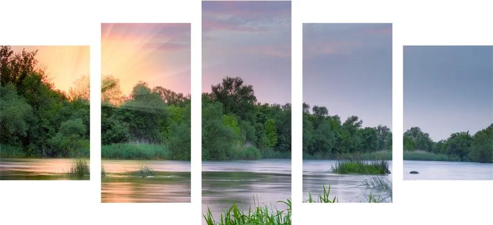 5-dílný obraz východ slunce u řeky Varianta: 200x100