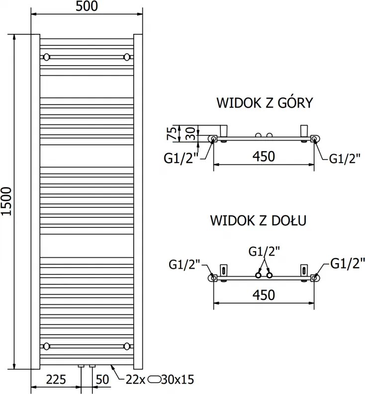 Mexen Hades, elektrické topné těleso 1500 x 500 mm, 600 W, chromová, W104-1500-500-2600-01