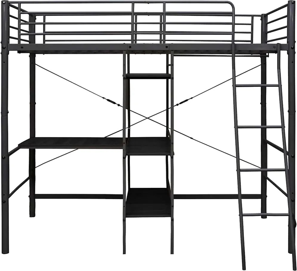 Rám poschoďové postele se stolem černý kov 90 x 200 cm 287907
