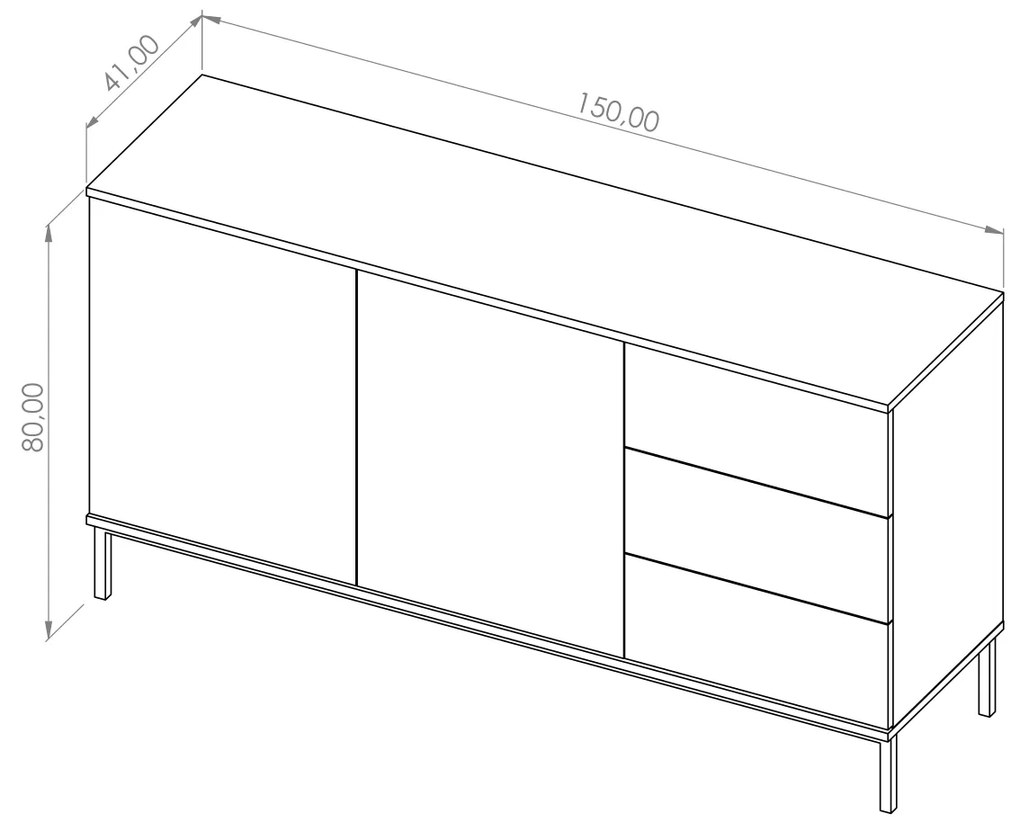 GAB Komoda QUER K2D3SZ, Černá 150 cm