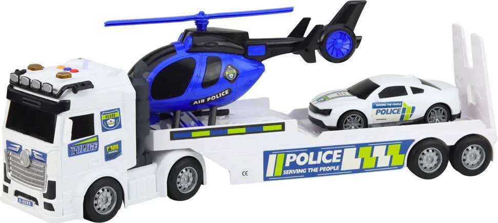 LEAN Toys Policejní souprava: Nákladní auto, odtahovka, auto, vrtulník, světla, zvuky