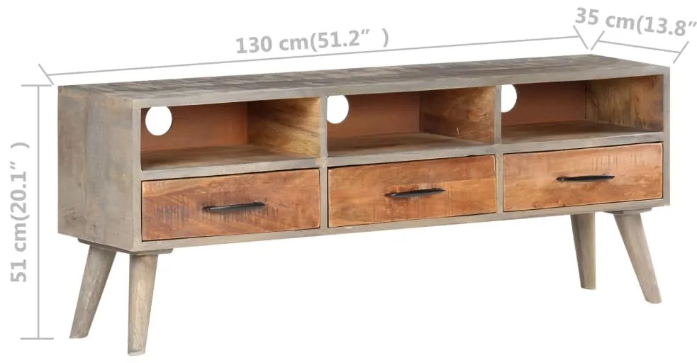 vidaXL Marketos TV stolek šedý 130 x 35 x 51 cm masivní hrubý mangovník
