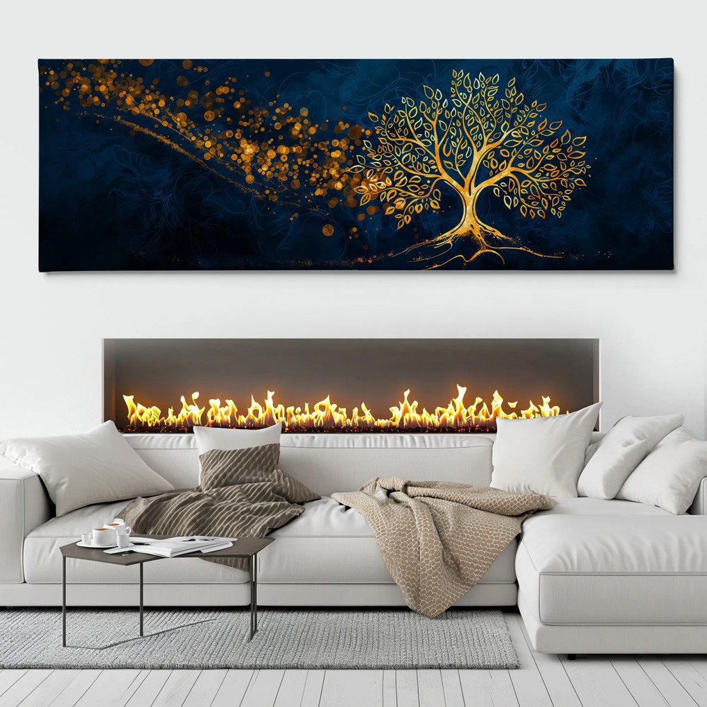 Obraz na plátně - Strom života Zlatavý proud FeelHappy.cz Velikost obrazu: 120 x 40 cm