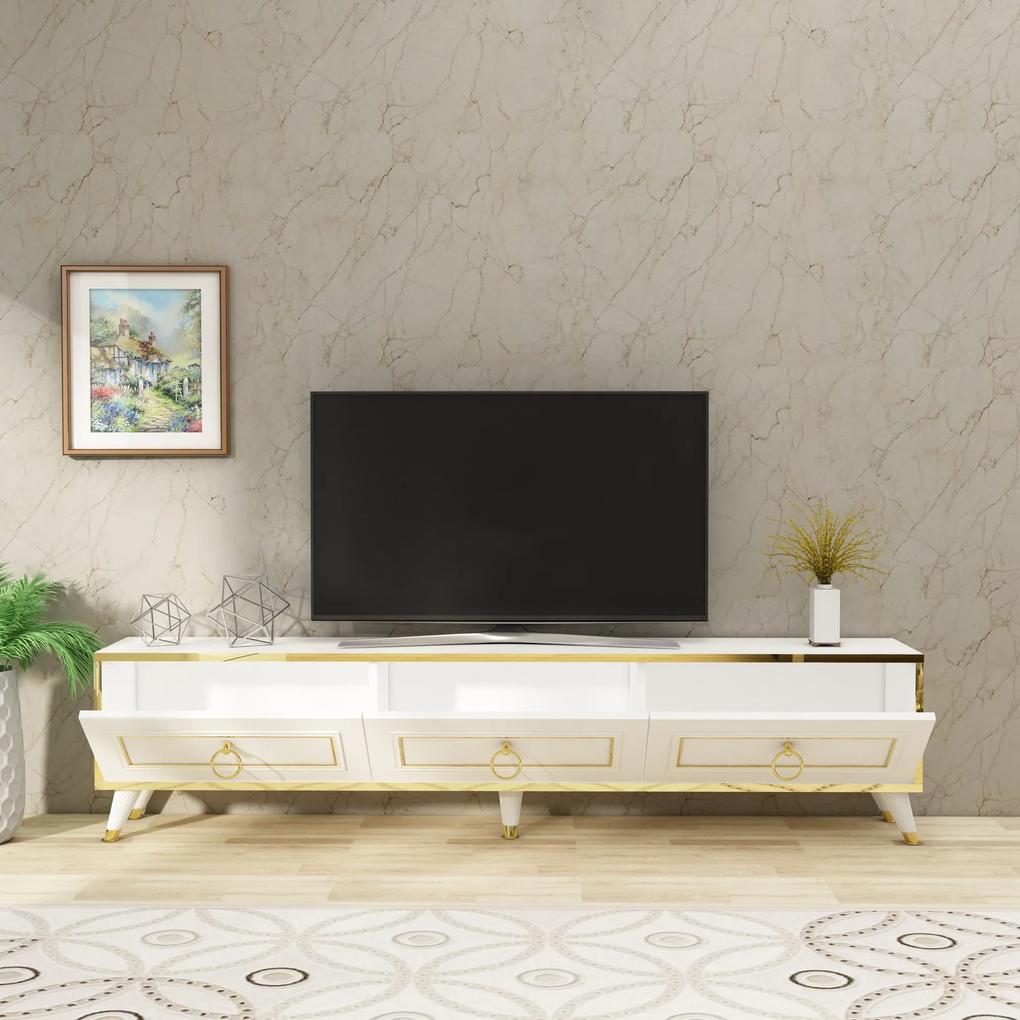 Hanah Home TV stolek Sona - White, Gold, Bílá, Zlatá