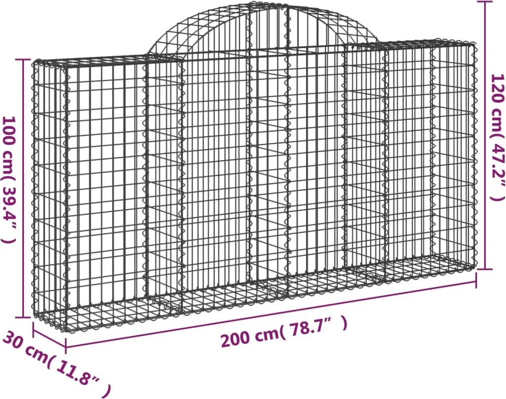 Klenutý gabionový koš 200 x 30 x 100/120 cm pozinkované železo 153485