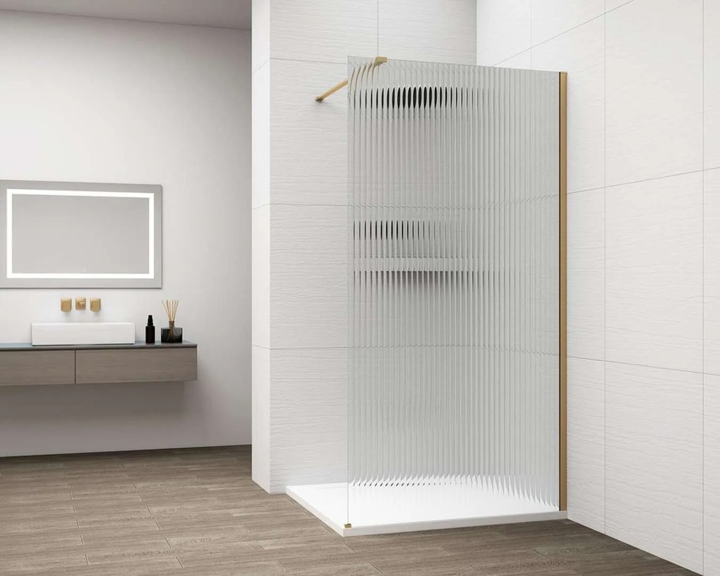 Polysan Esca - Sprchová stěna Walk-In 100x210 cm, Antidrop, sklo Flute/matná zlatá ES1310-04