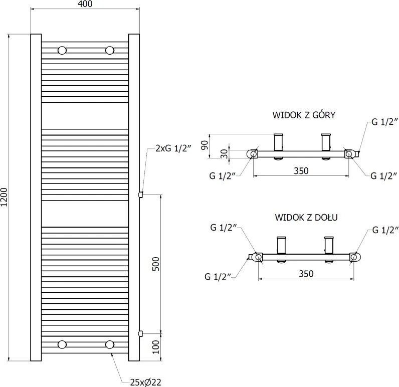 Mexen Mars, topné těleso 1200 x 400 mm, 439 W, boční pravé a spodní připojení, černá, W110-1200-400-00-70-S