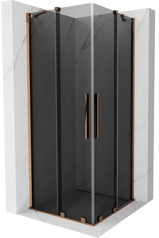 Mexen Velar Duo, sprchový kout s posuvnými dveřmi 100 x 100 cm, 8mm šedé sklo, růžové zlato, 871-100-100-42-60