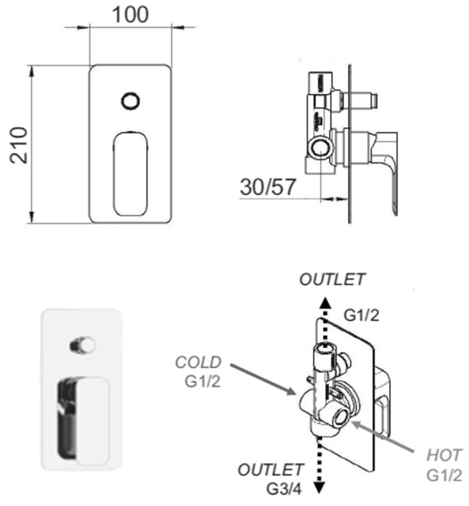 Sapho SPY podomítková sprchová baterie, 2 výstupy, černá mat, PY42/15