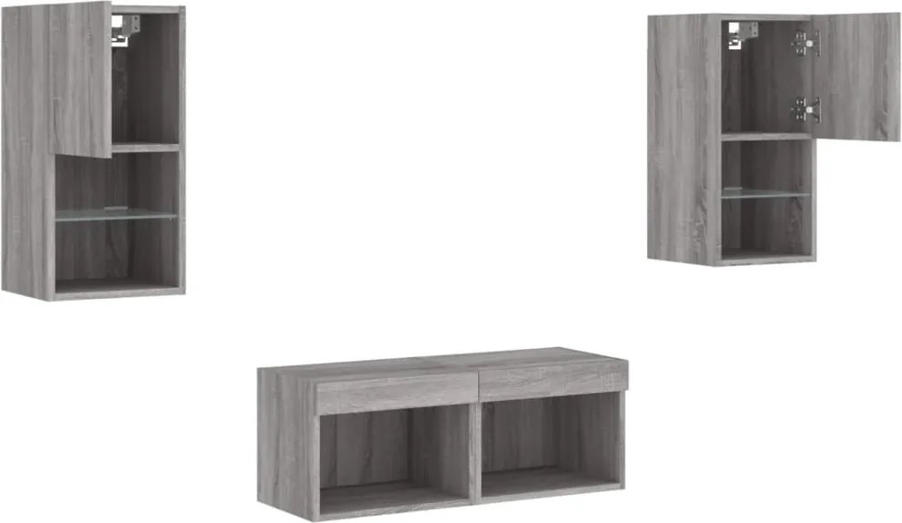 4dílná obývací stěna s LED osvětlením šedá sonoma 3216574