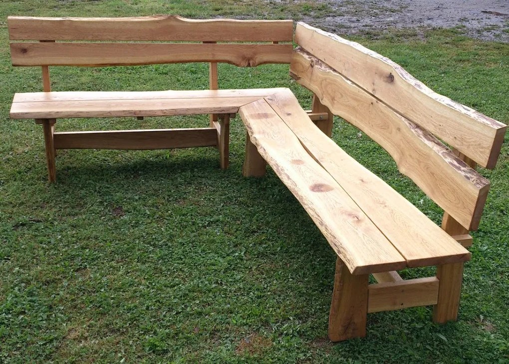 KULHÁNEK Zahradní rohová lavice - rustikální Odstín nátěru: lazura - dub, Délka levé strany: 200 cm, Délka pravé strany: 150 cm