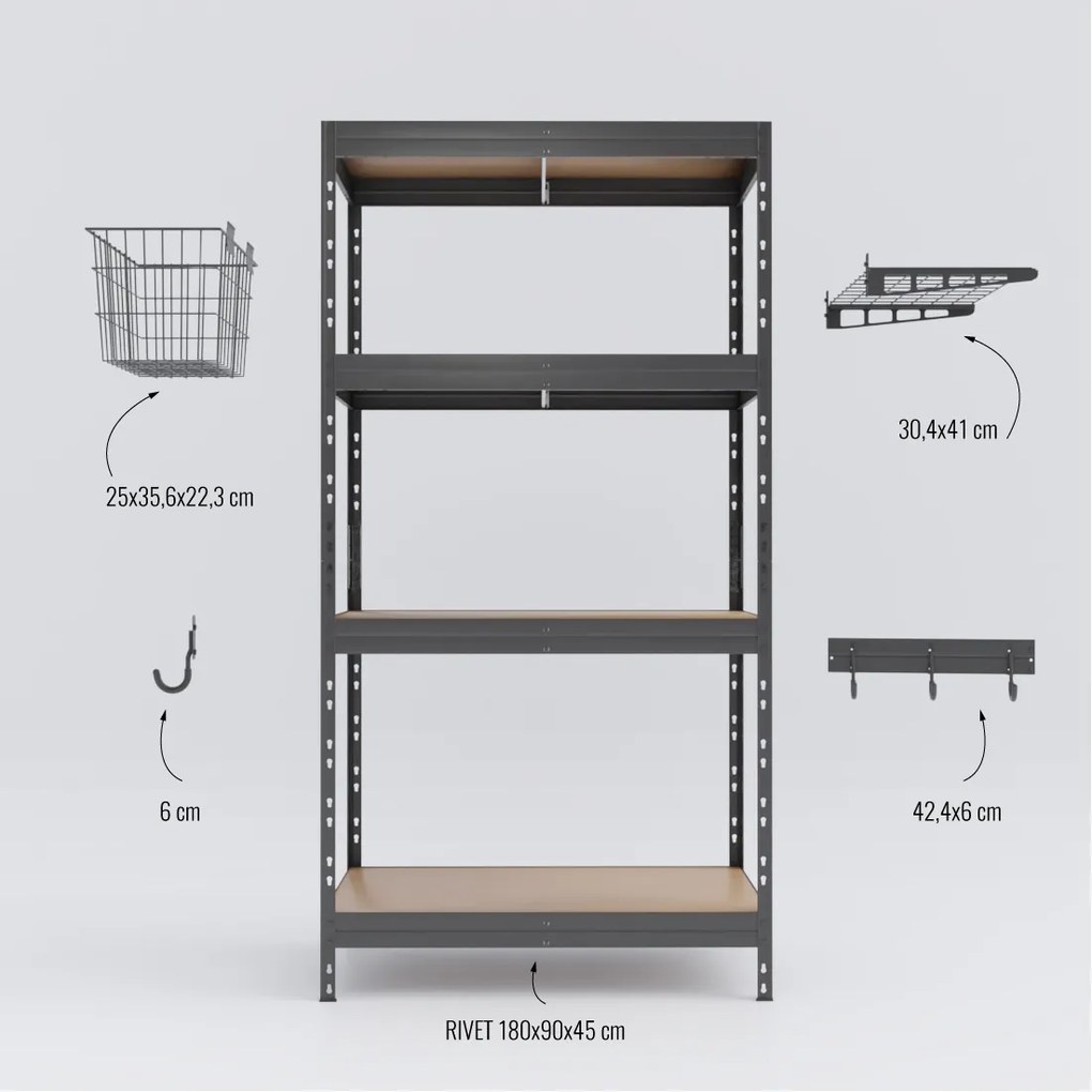 Régal RIVET PACK 180x90x45cm s RIVET příslušenstvím