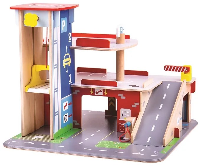 Bigjigs Toys Dřevěná garáž s parkovištěm